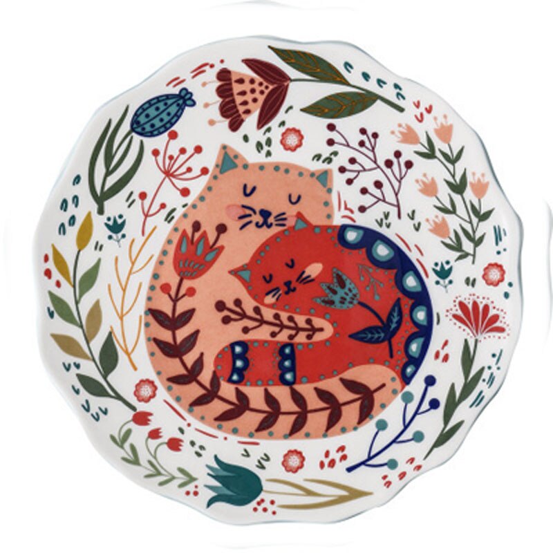 8 inch Colorful Cat Dinner Plate Under-Glazed Cera... – Grandado