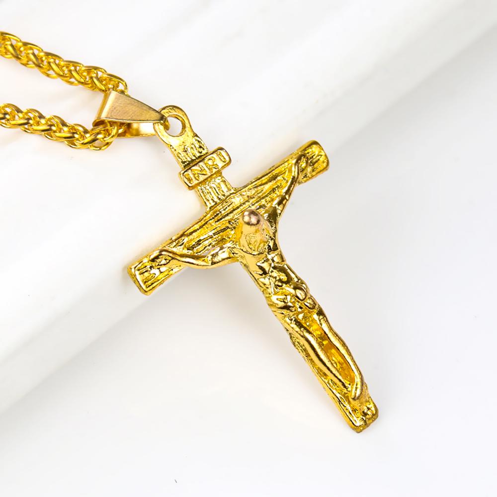 Religious Jesus Cross Necklace Christ Crucifix Gol... – Vicedeal