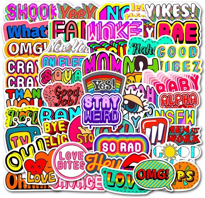 50Pcs Vinyl Laptop Stickers Cute English Word Stic... – Grandado