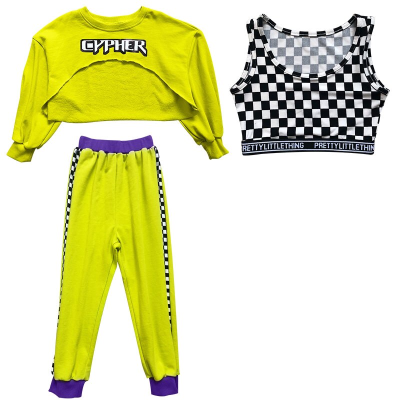 Girls Hip Hop Clothes Yellow Loose Top Hiphop Pant... – Grandado