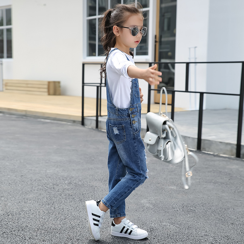 Child jeans Spring girls Suspenders denim trousers... – Grandado