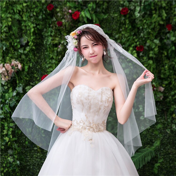 Eenvoudige witte tule bruidssluier met één laag, 1... – Vicedeal