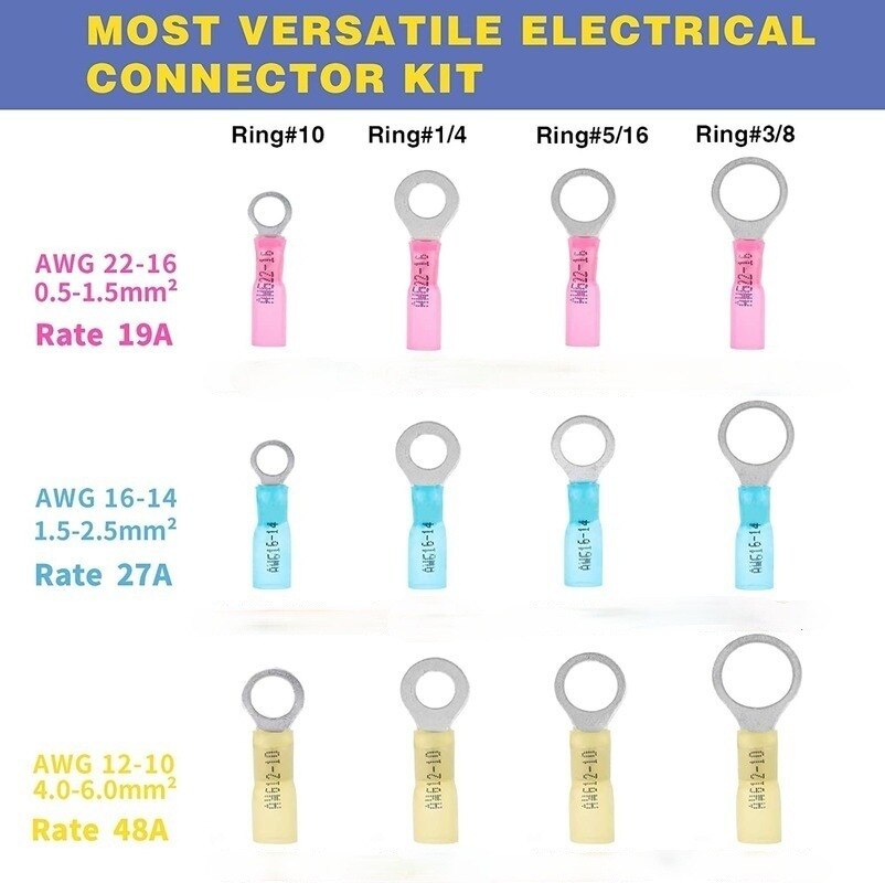 200pc AWG10-12 Insulated Heat Shrink Ring Terminal... – Vicedeal