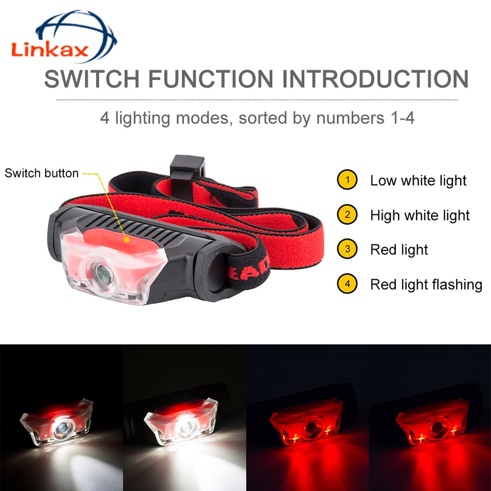 4 Mode LED koplamp IPX-5 Hoofdband Energiebesparen... – Grandado