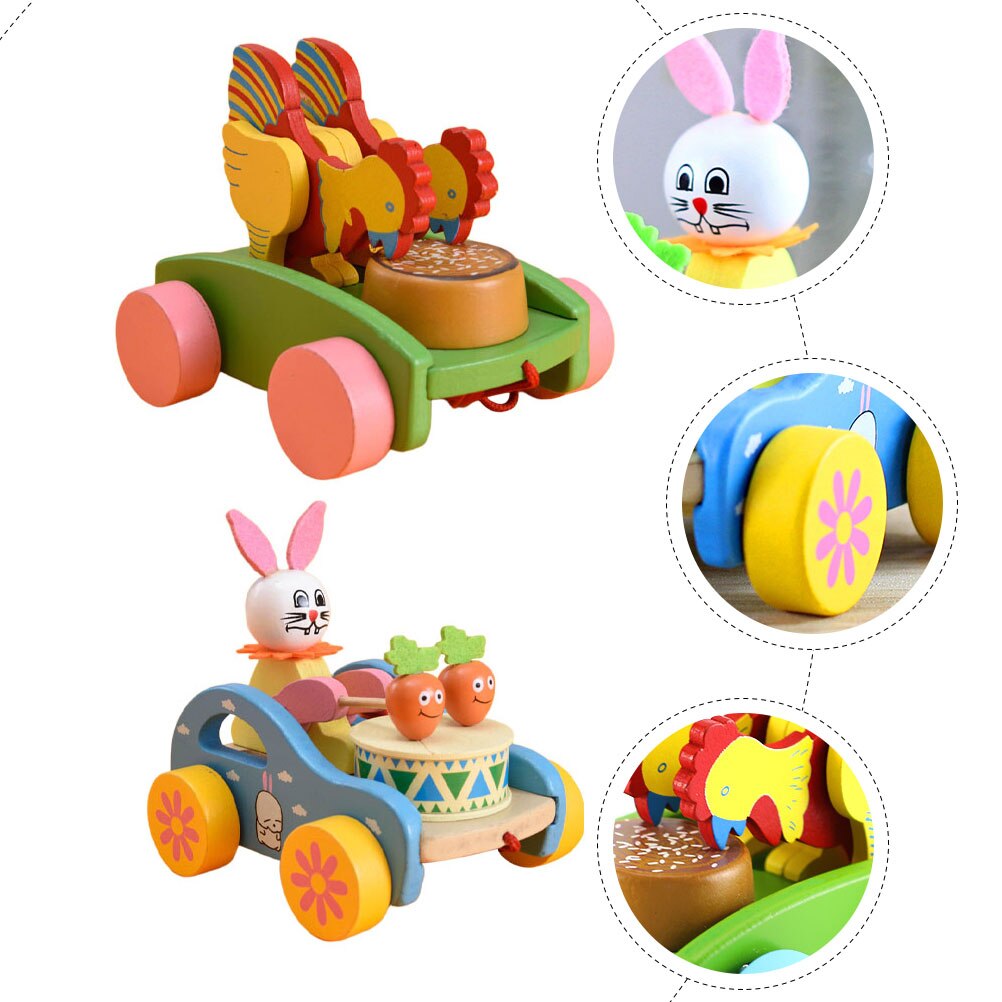 2 Pcs Kids Along Cartoon Animal Pulling Kids Woode... – Vicedeal