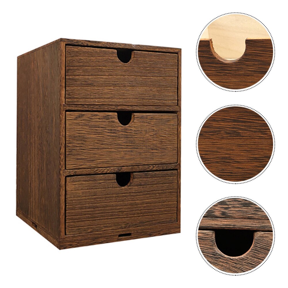 Three Layers Wood Storage Box Desktop Pulling Type... – Grandado