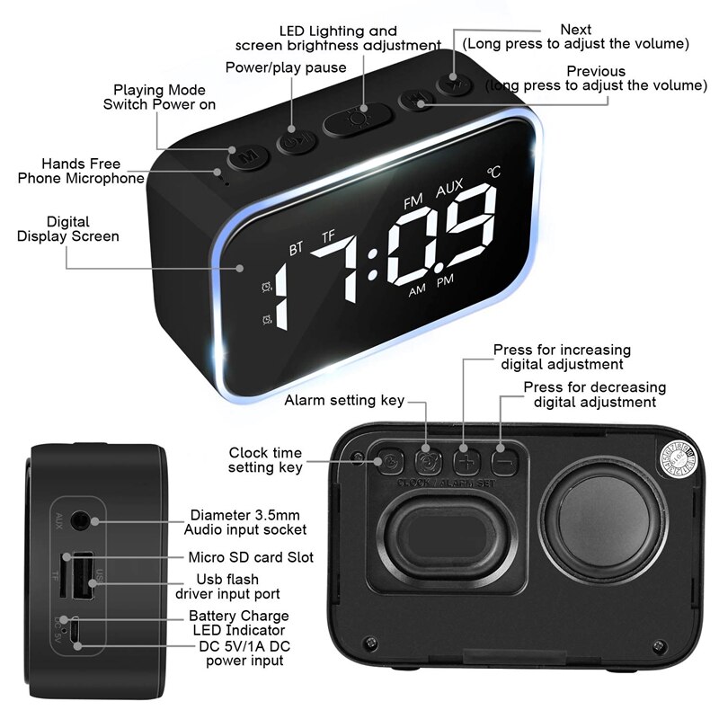 Digital Alarm Clock Radio with FM Radio Bluetooth ... – Grandado