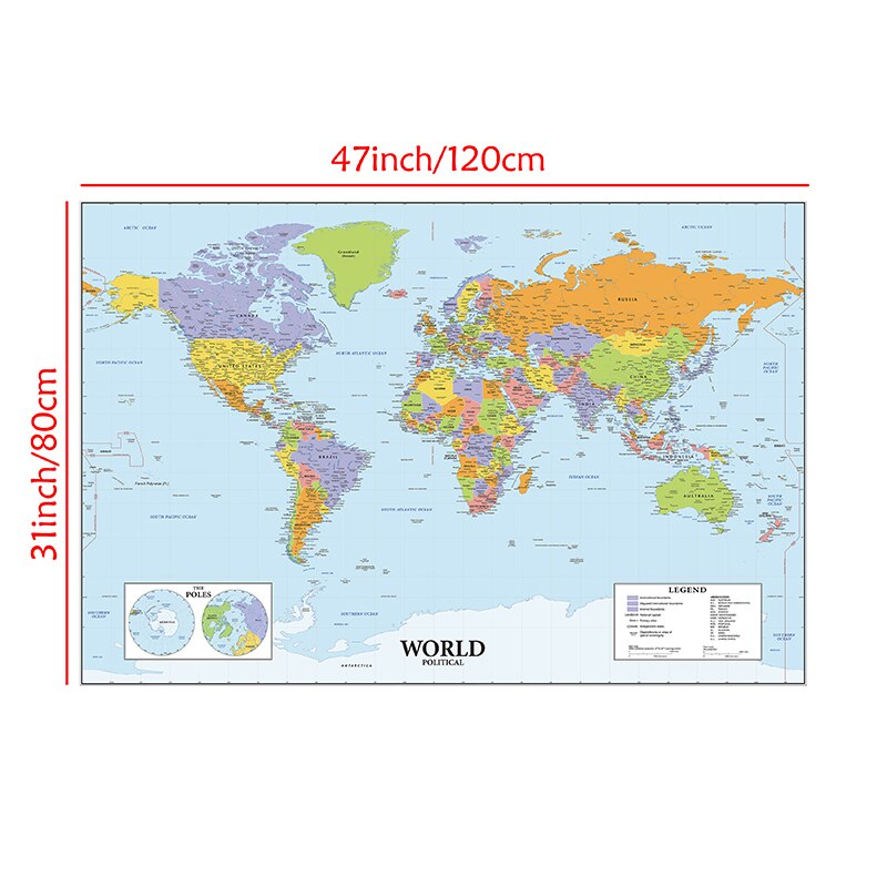 120*80cm The World Political Map Non-woven Canvas ... – Grandado