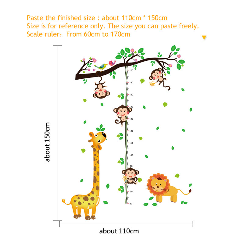 Cartoon Giraffe Monkey Height Measure Wall Sticker... – Grandado