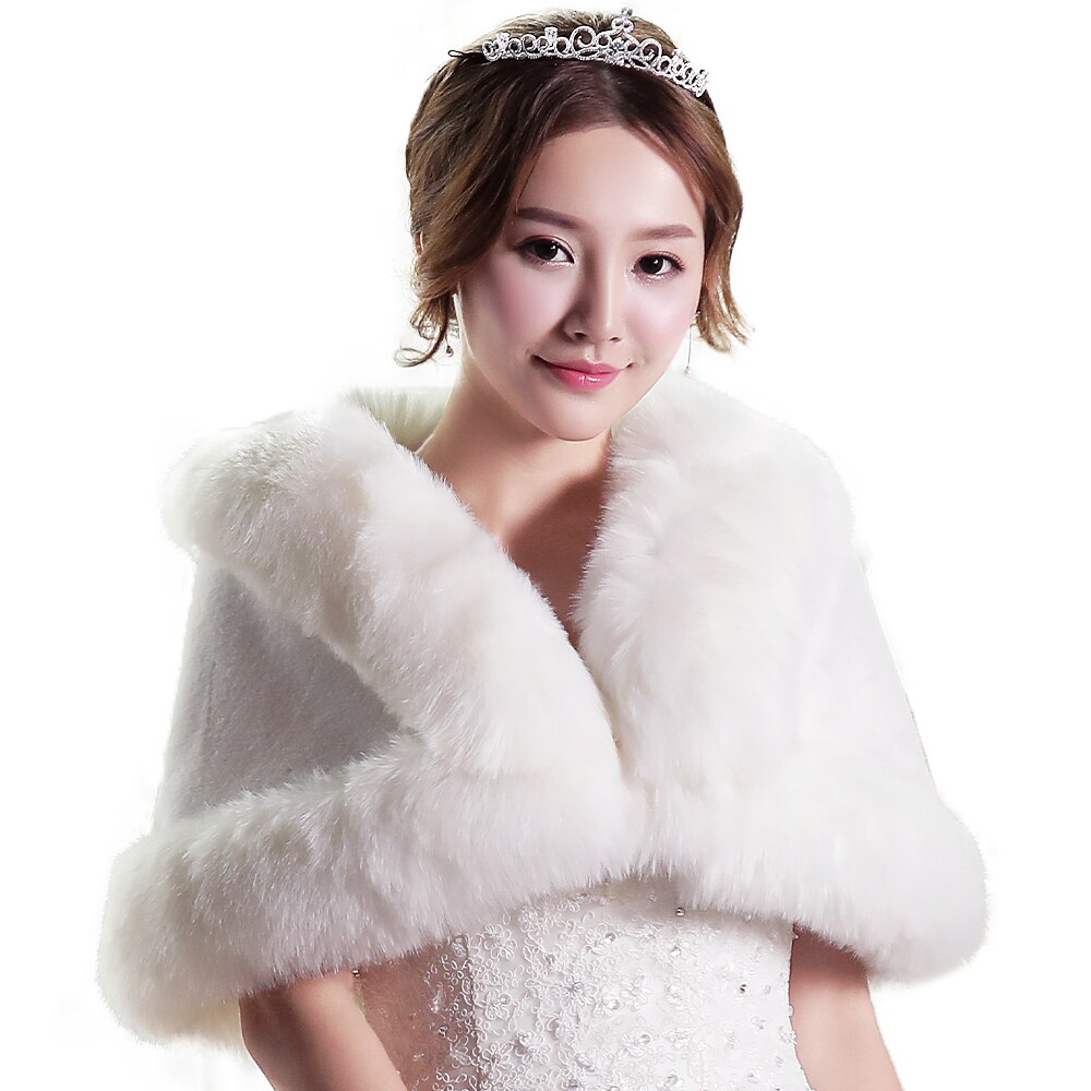 Ivory Winter Warm Wedding Bride Women Faux Fur Wra... – Grandado