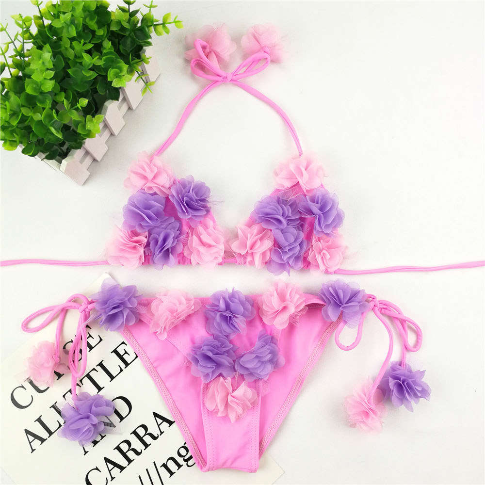 Handmade Floral Bikini For Girls Candy Color Child... – Grandado