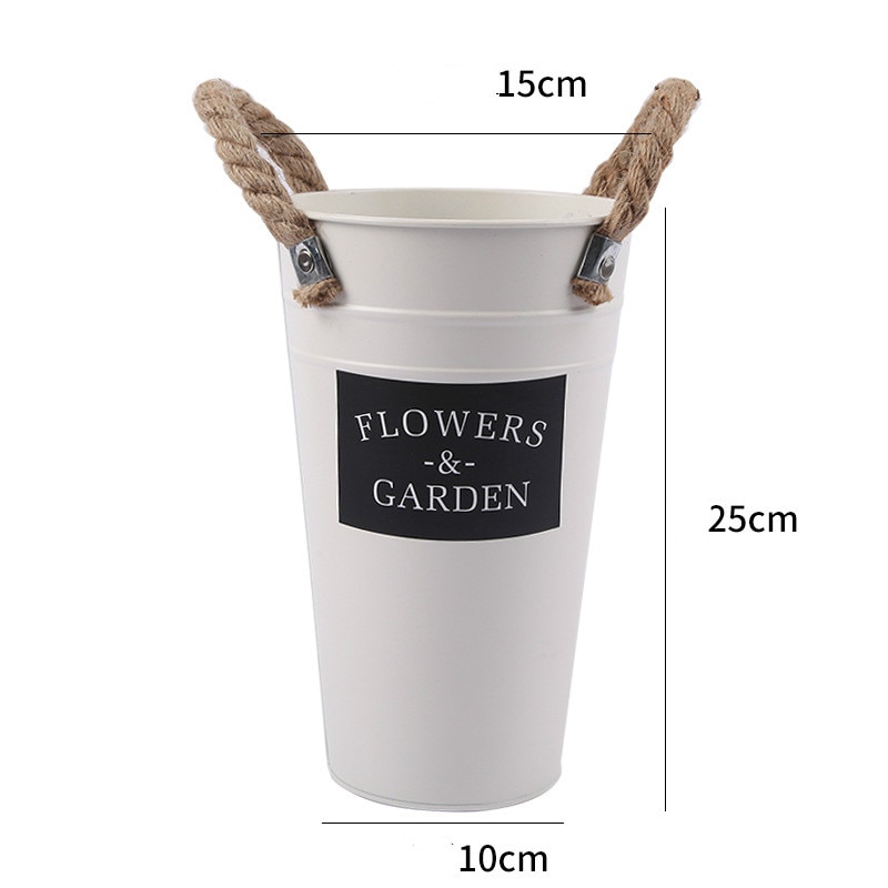 Retro White Flower Bucket Metal Flower Pot Floral ... – Vicedeal