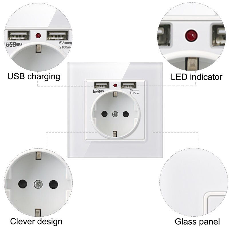 Eu Standaard Stopcontact Met Usb Poorten 16A Wall ... – Vicedeal