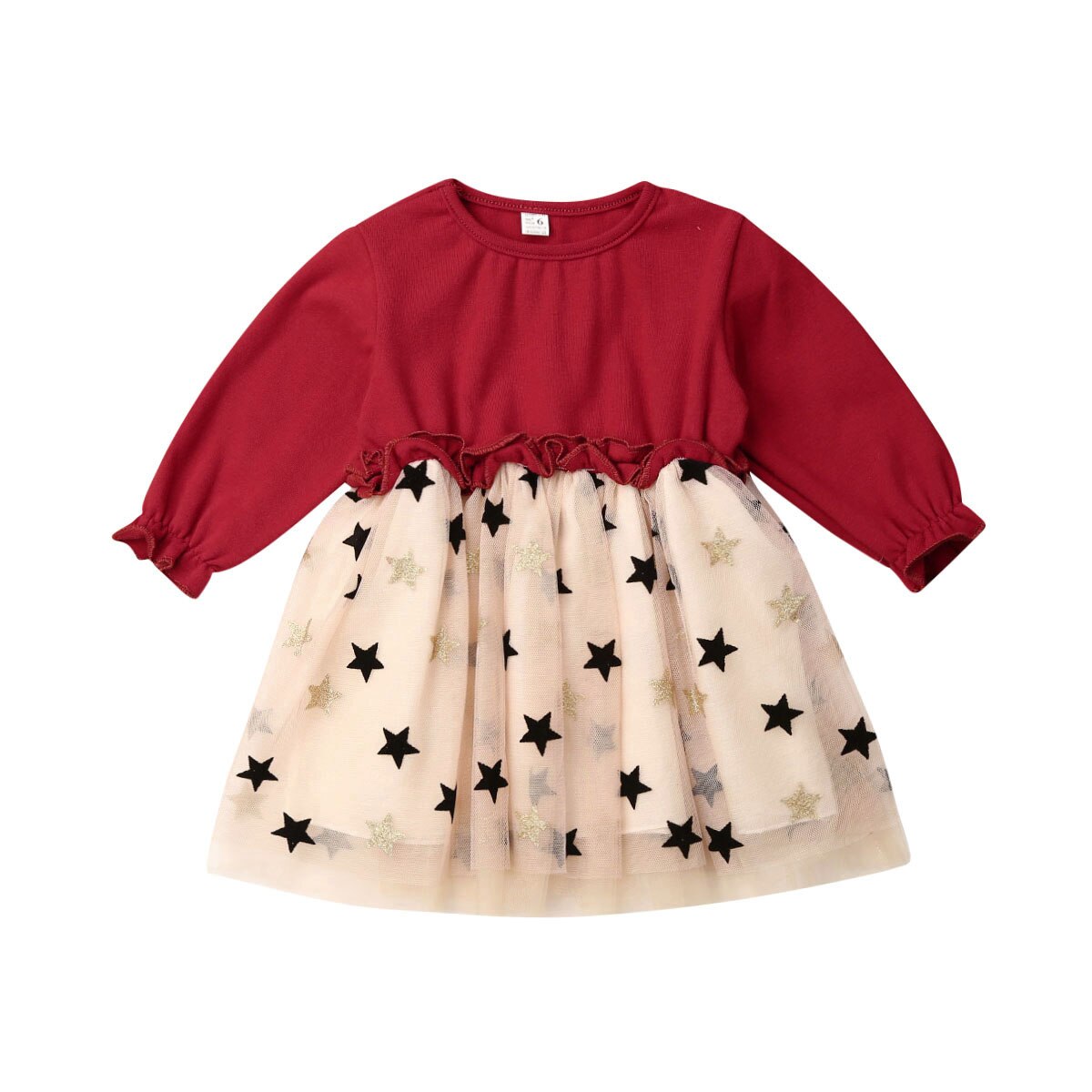 Baby Girls Star Print Dress Autumn Kids Long Sleev... – Grandado