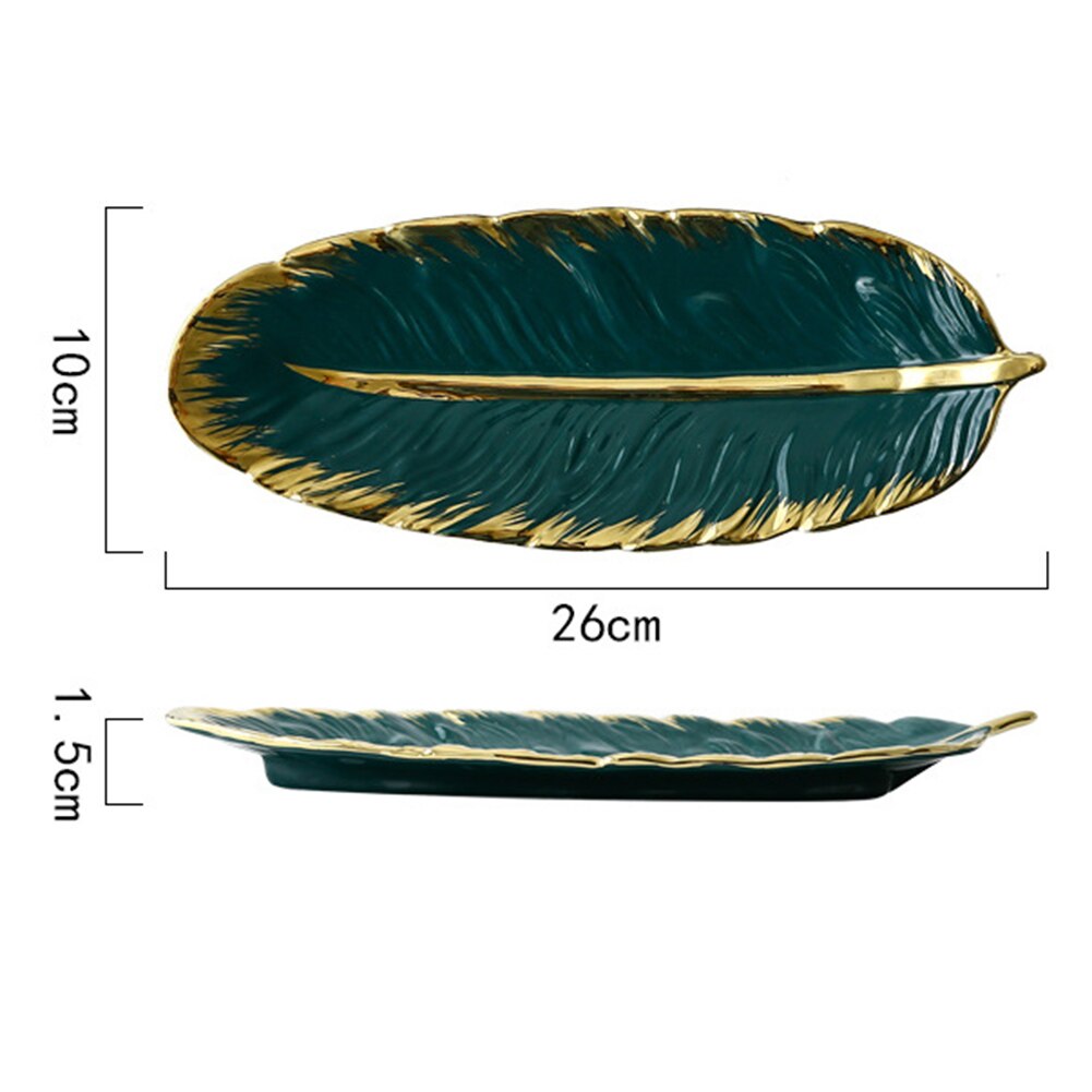 Gold-Plated Ceramic Tray Dark Green Feather Banana... – Grandado