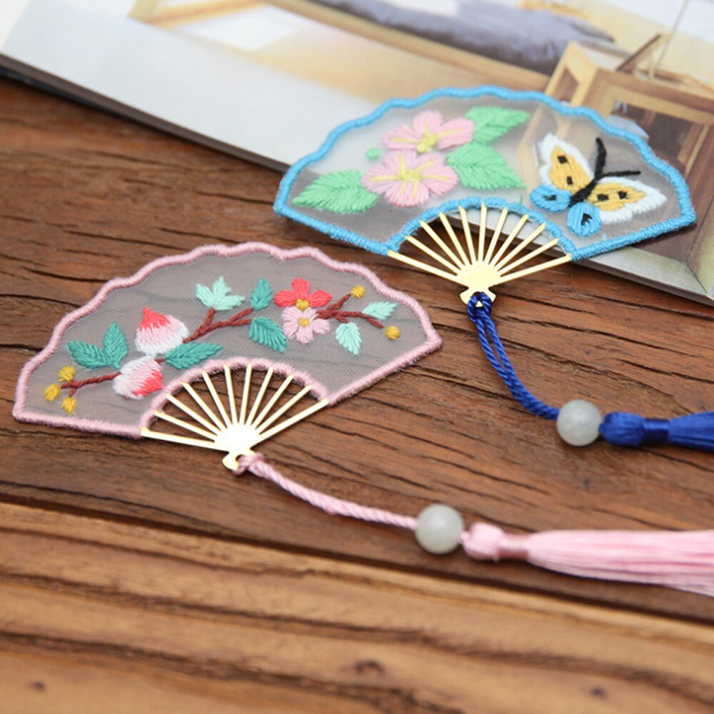 Bookmarks Cross Stitch Fan Tassel Scenery Diy Embr... – Grandado