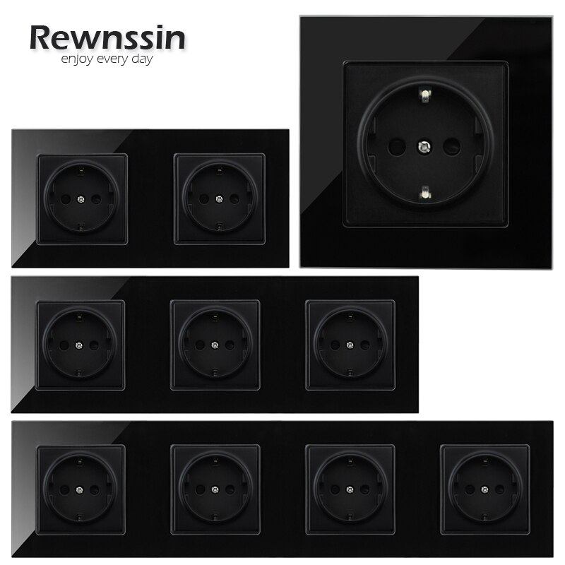 Black Crystal Glass Panel Power Socket EU Standard... – Grandado