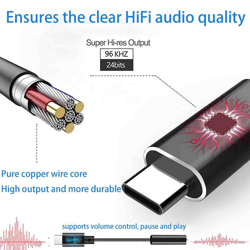 USB Type C to 3.5mm Headphone Jack Audio Adapter C... – Grandado