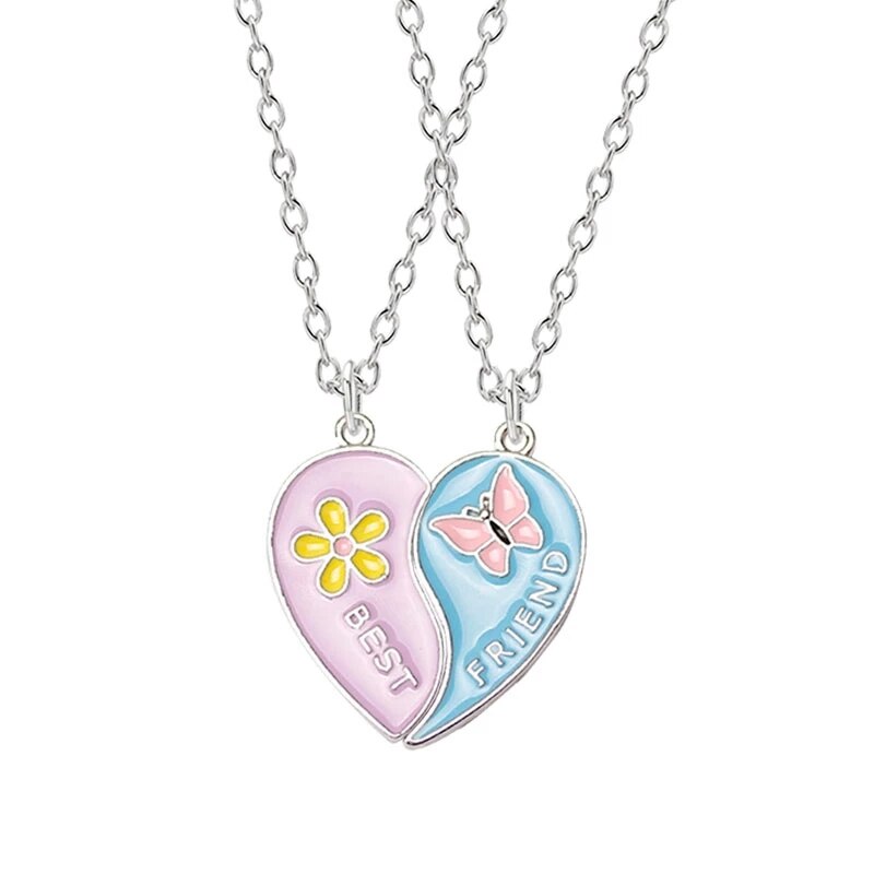 Couple Pink Blue Heart Broken Best Friends Necklac... – Vicedeal