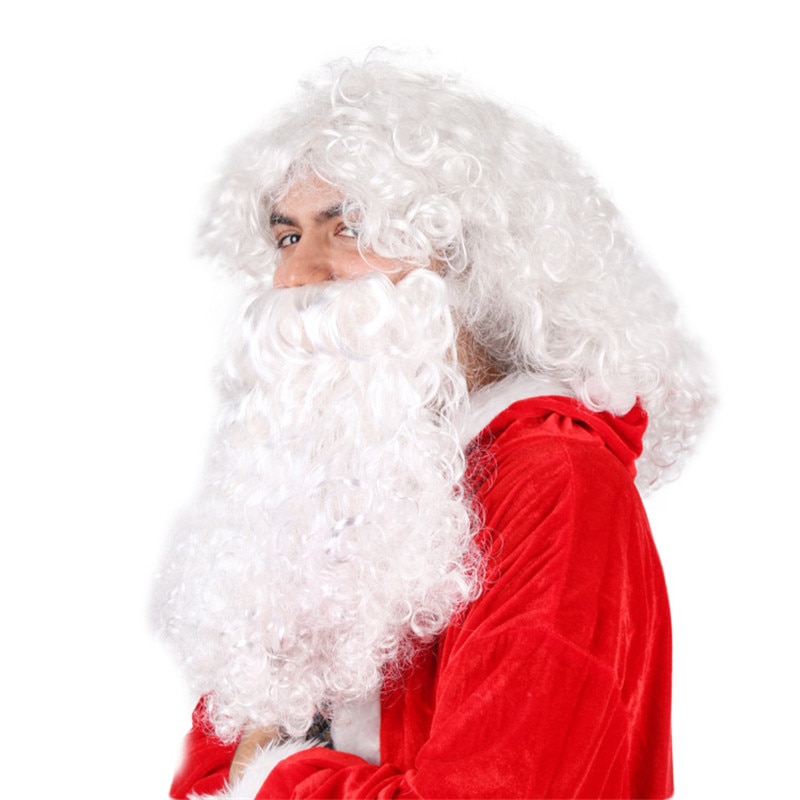 Christmas Cosplay Wig Beard Santa Claus White Curl... – Grandado