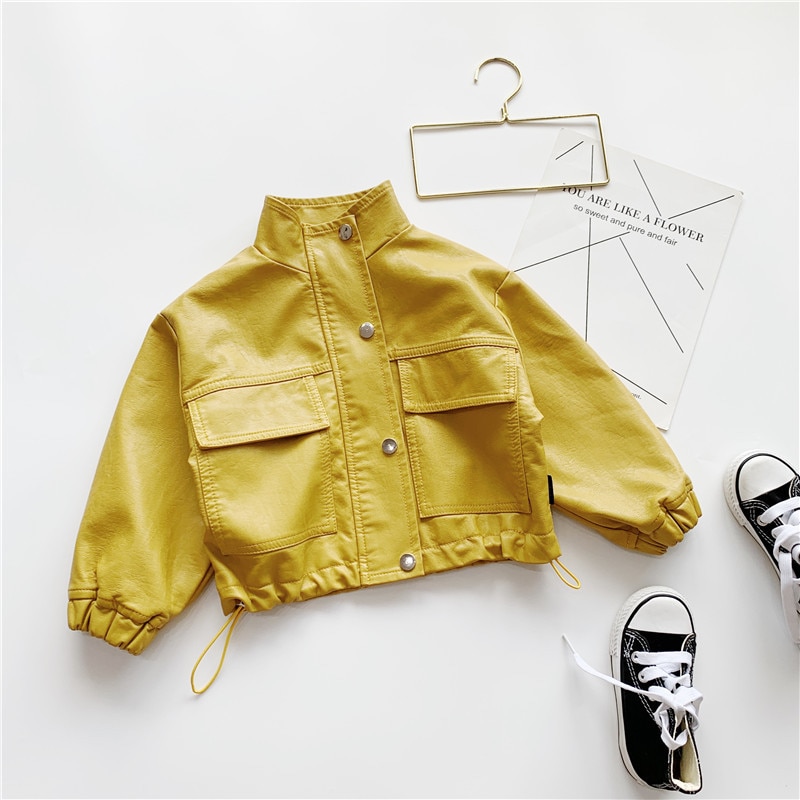 Babyinstar Girl Faux Leather Jackets Yellow Leathe... – Grandado