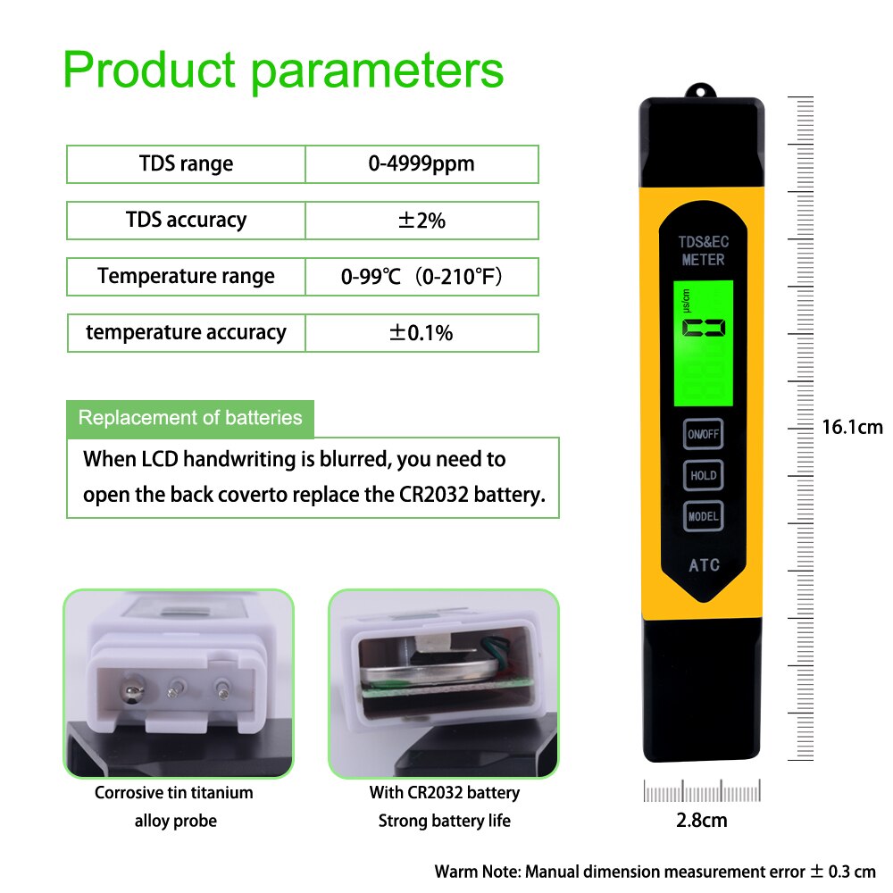 yieryi Digital TDS EC Meter Temperature ATC Tester... – Vicedeal