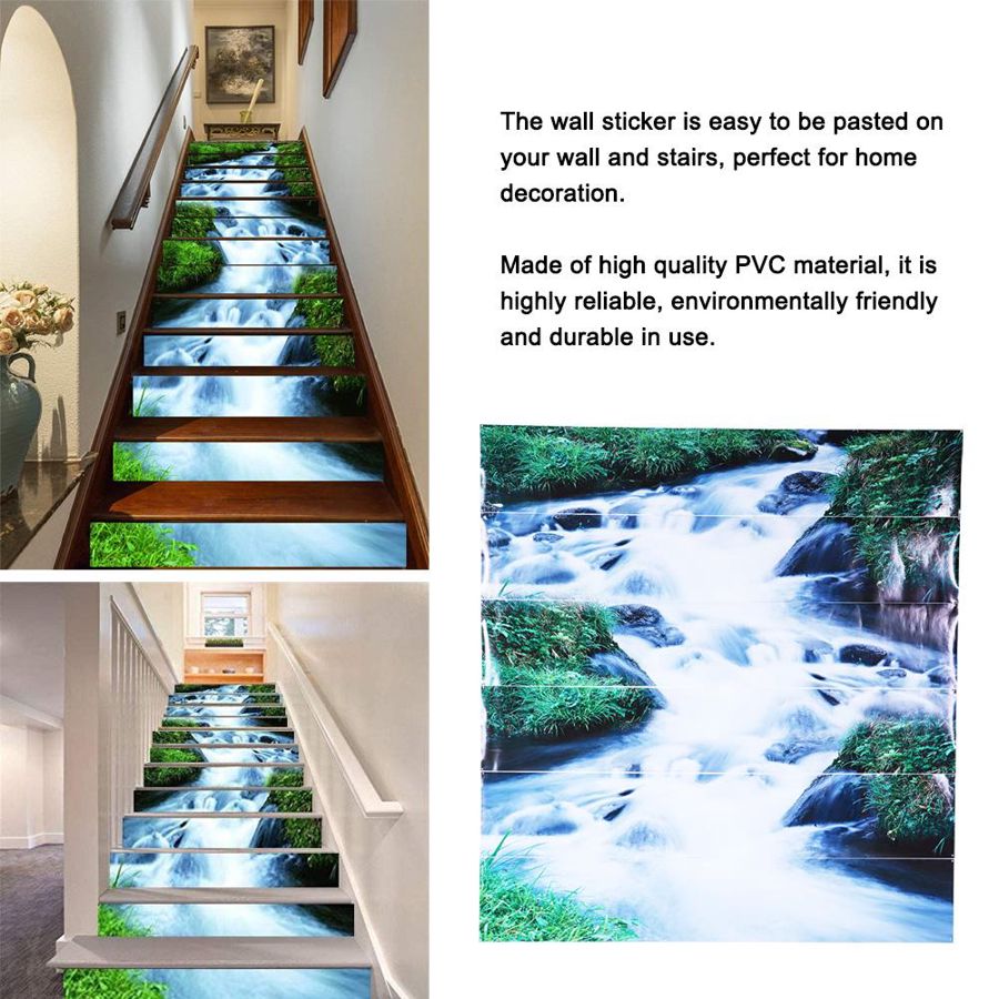 6pcs Waterproof Waterfall Pattern Stair Stickers 3... – Vicedeal