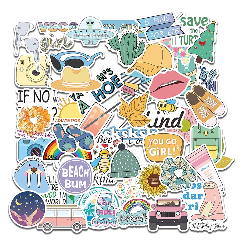 50Pcs Stickers Pack Girl Essential Stuff Water Bot... – Grandado