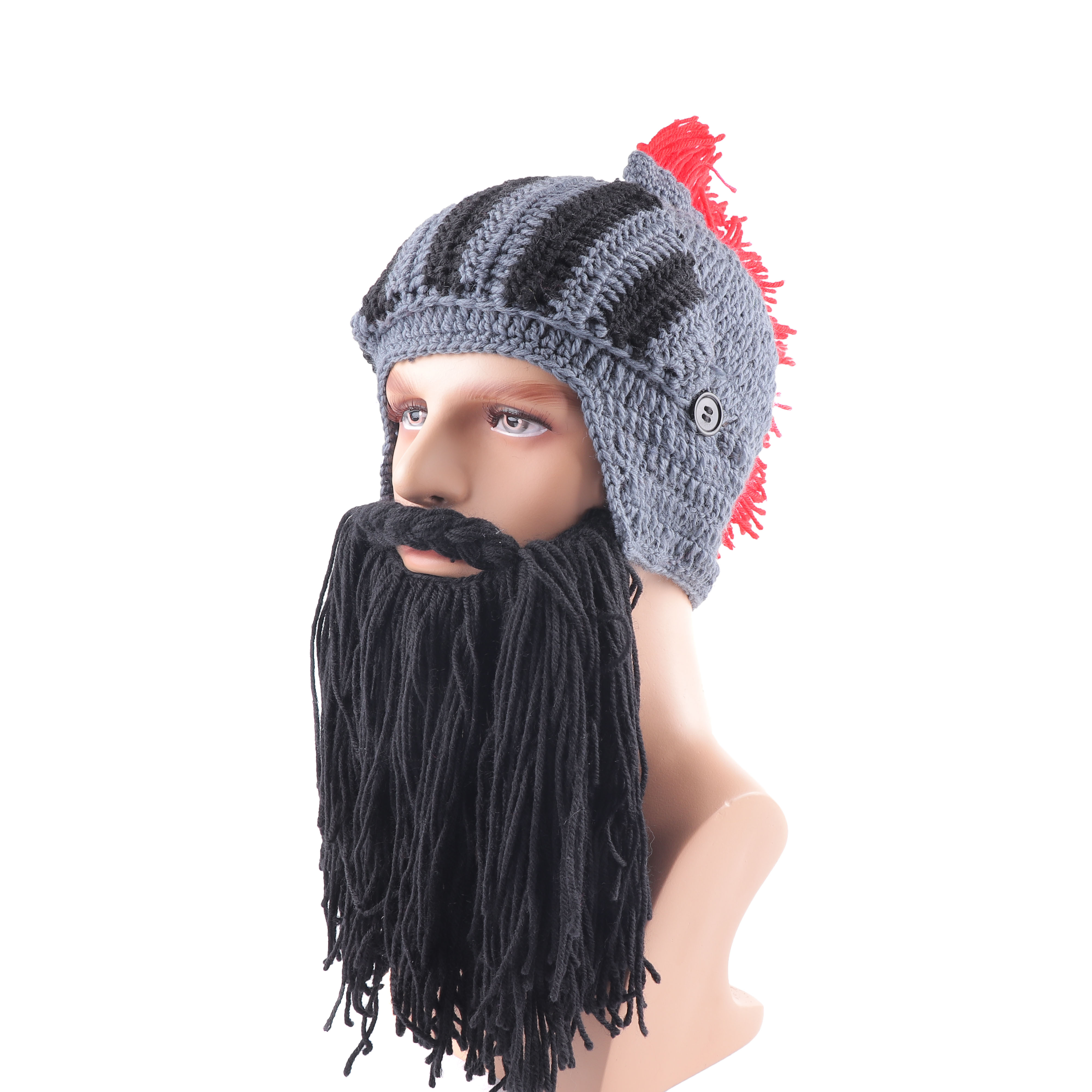 Knitting Red Tassel Roman Knight Helmet Men's Hats... – Grandado