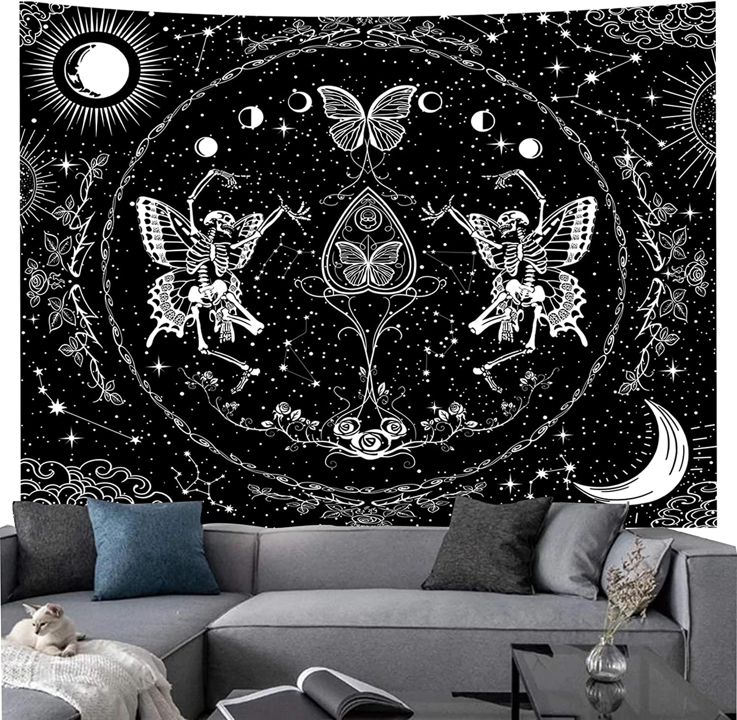 Skull Tapestry Black and White Tapestry Skeleton L... – Grandado