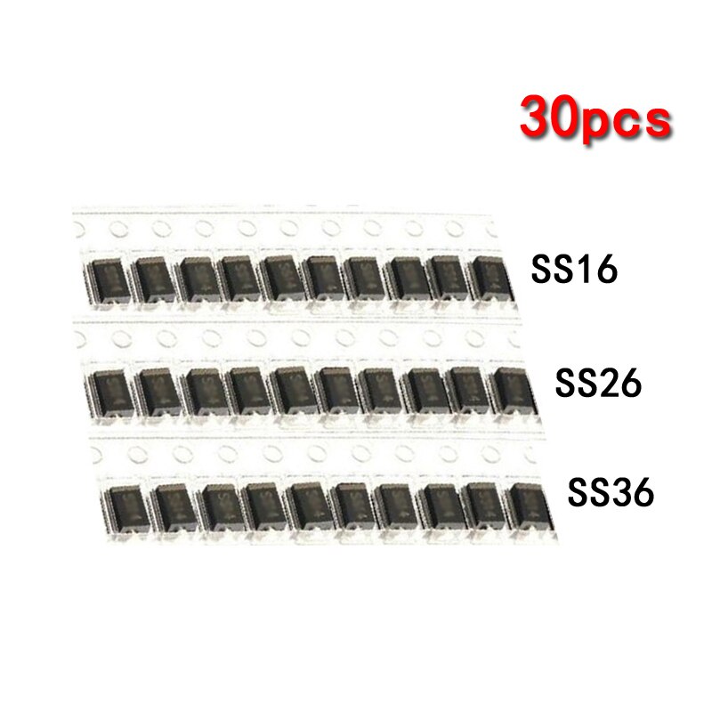 30pcs 3values x 10pcs SS16 SS26 SS36 SMD schottky ... – Grandado