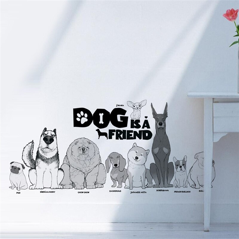 dog friend pug chow chow jiwawa dogs wall sticker ... – Grandado