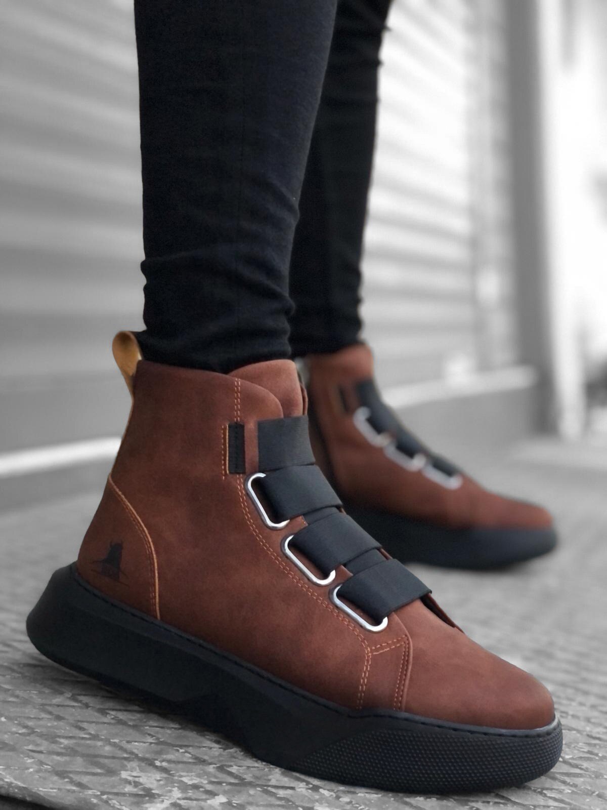 BA0142 Band Men High Outsole Brown Sports Boots – Grandado