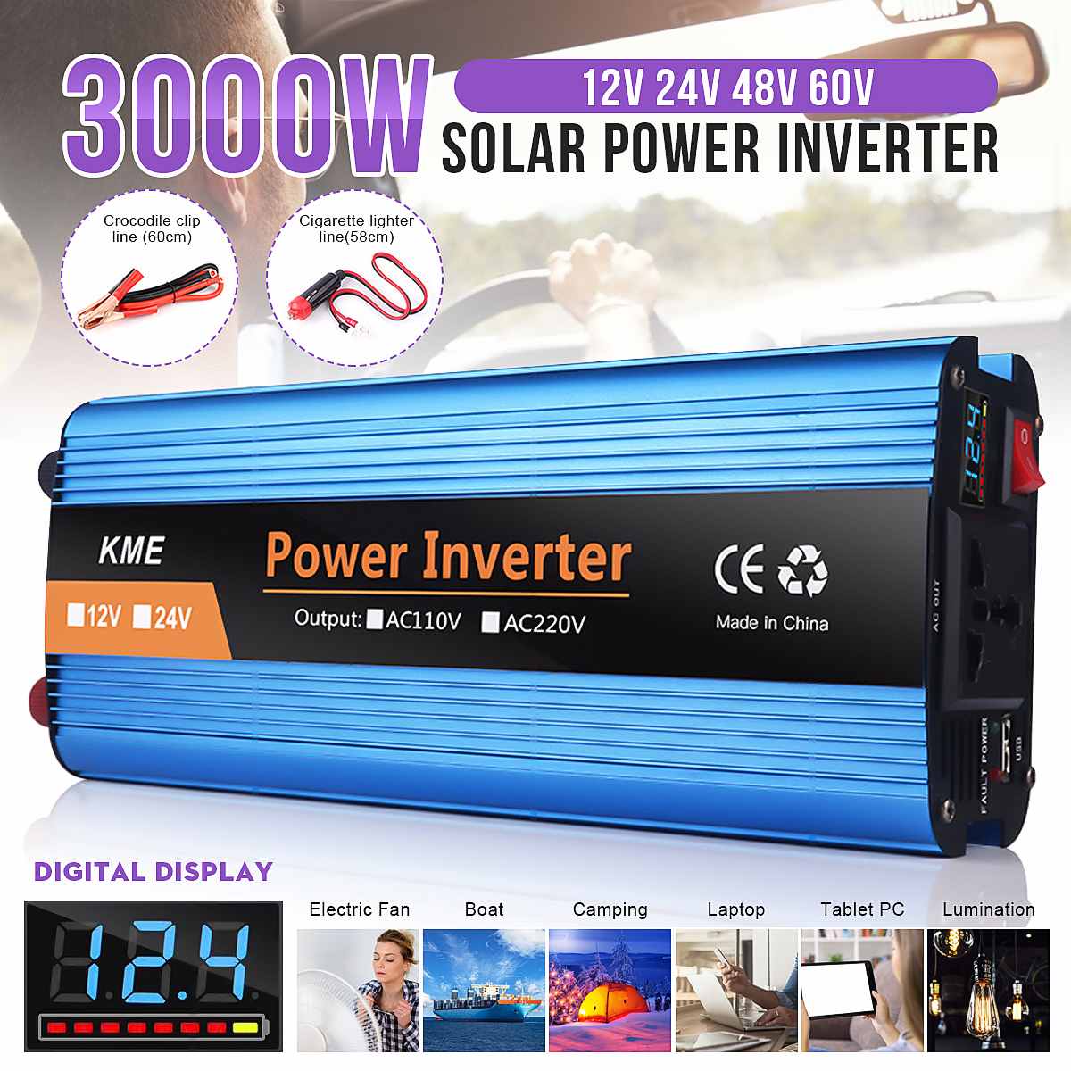 Solar Power Inverter 12/24V 220V 3000W Peak Car In... – Vicedeal