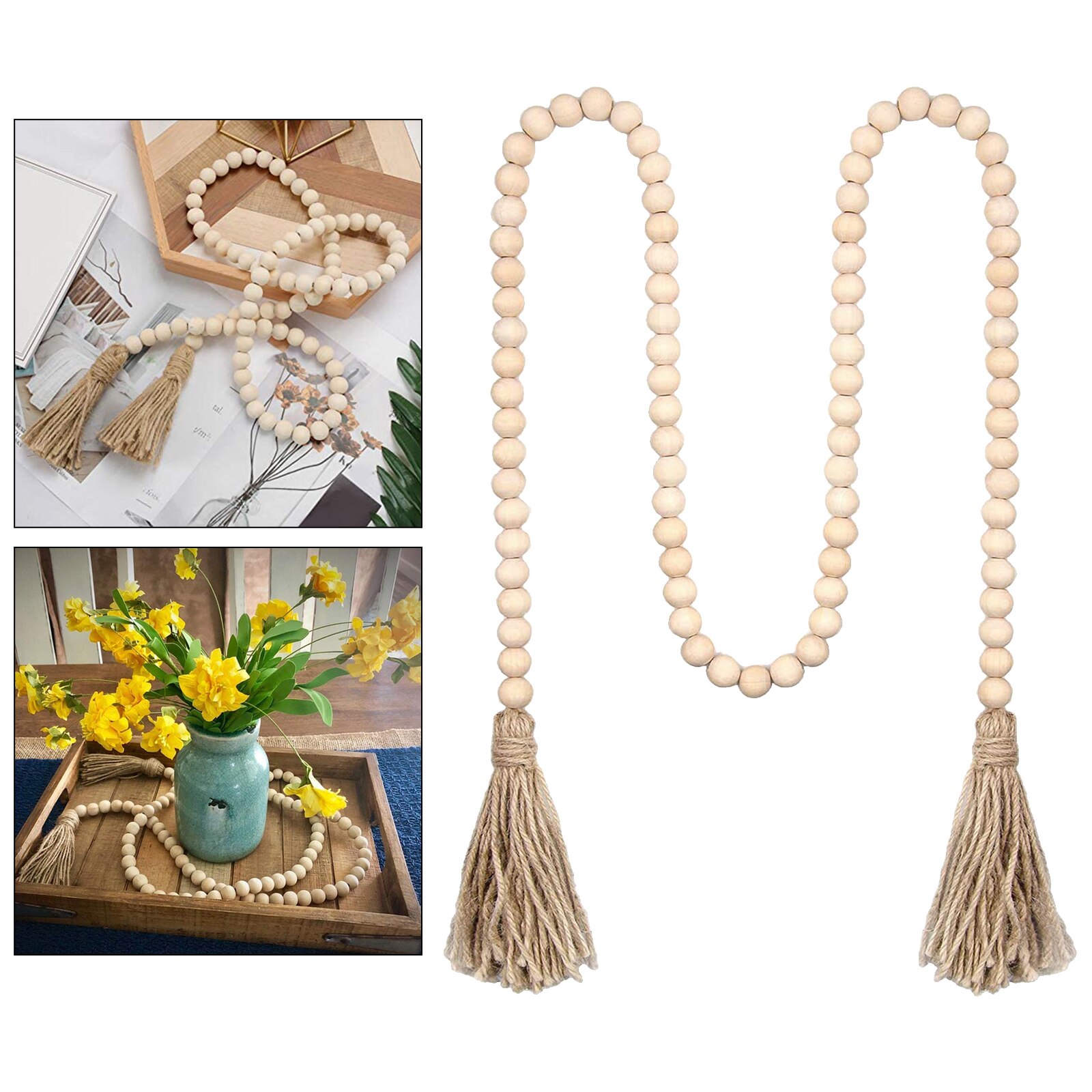 Farmhouse Wood Bead Garland with Prayer Beads with... – Vicedeal
