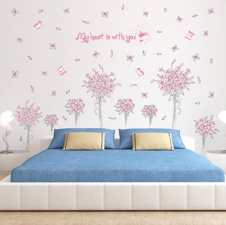 Pink flower group large wall stickers flowers home... – Grandado
