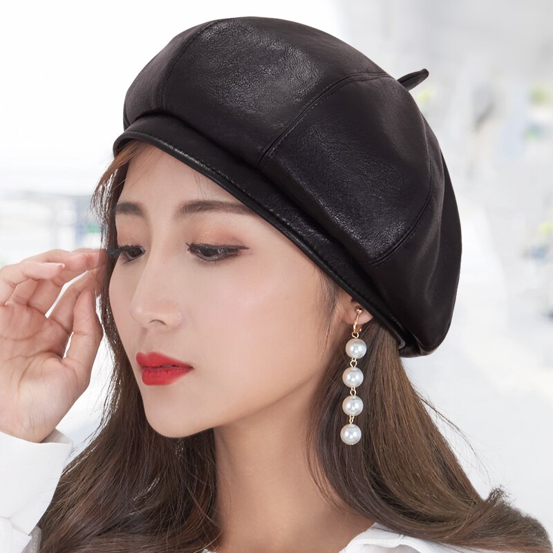 Sombreros de boina de cuero para mujer, boina core... – Grandado