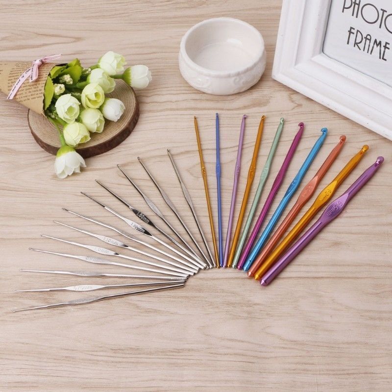 22pc Multi colour Crochet Hook Yarn Aluminum Knitt... – Vicedeal