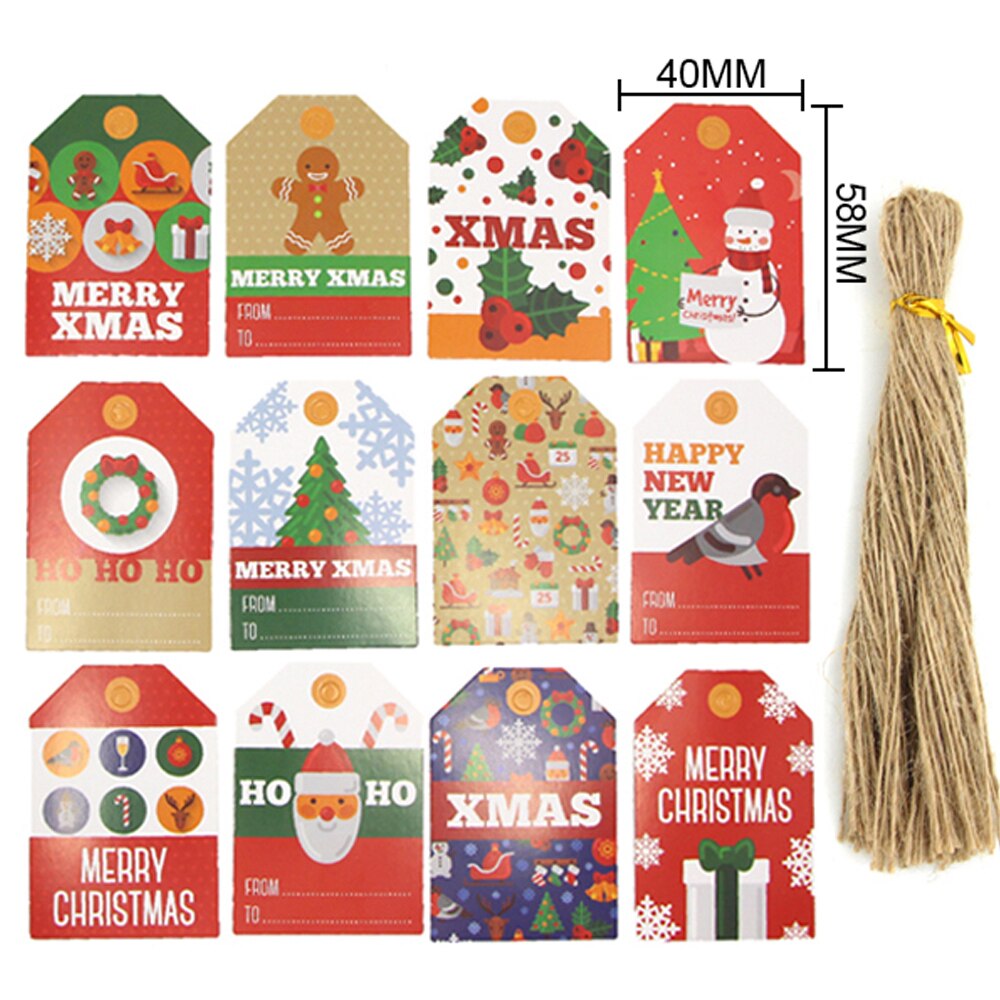 Merry Christmas Labels Kraft Paper Tags With Strin... – Grandado