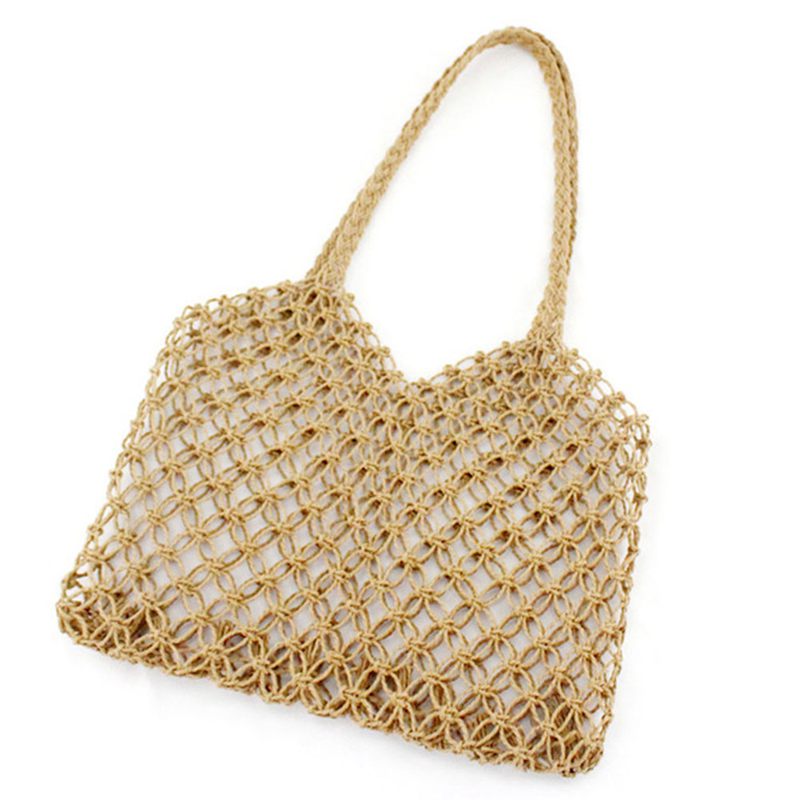 Hand-Woven Hollowwork Straw Bag Paper Rope Grid Wi... – Vicedeal