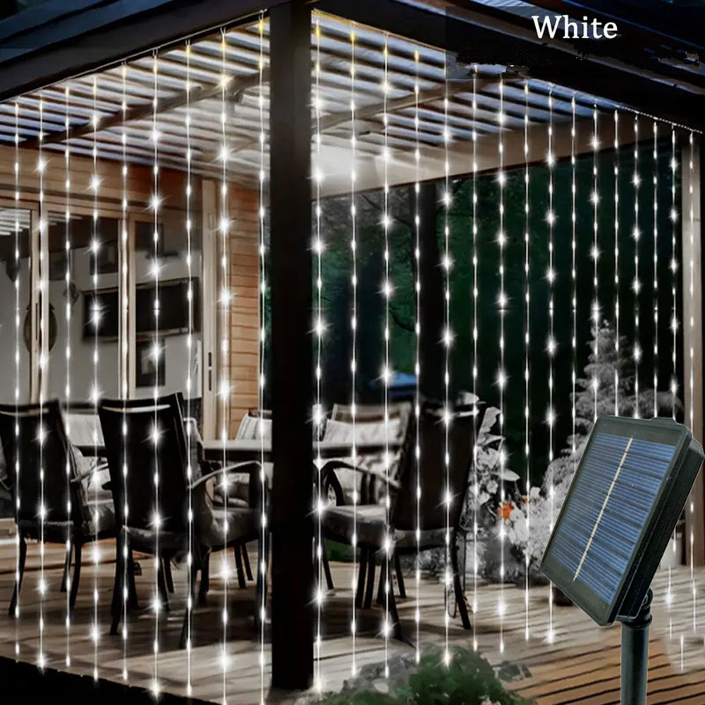 Soldrivna led-gardinljusslingor med 8 lägen, perfe... – Grandado