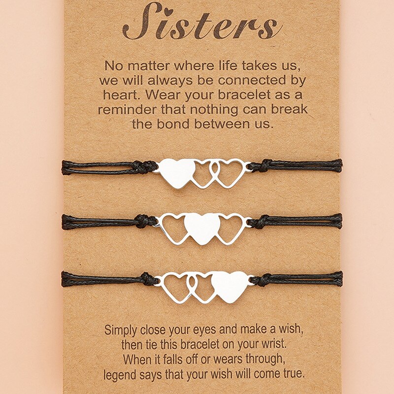 3Pcs Three Heart Sisters Card Bracelets Best Frien... – Grandado
