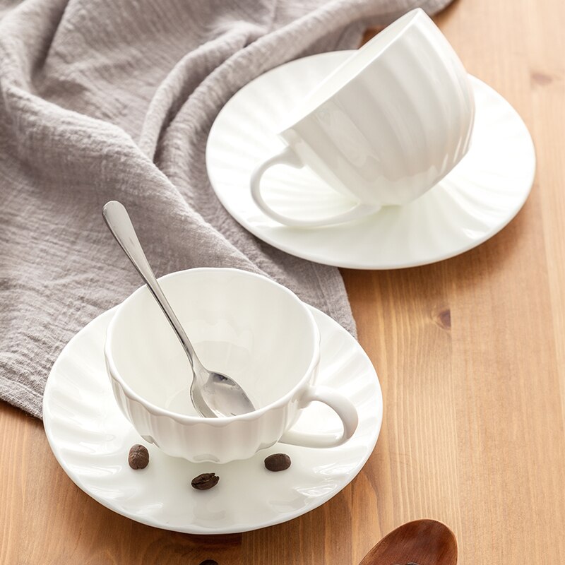 Pure White Bone China Coffee Tea Cup and Plate Set... – Vicedeal