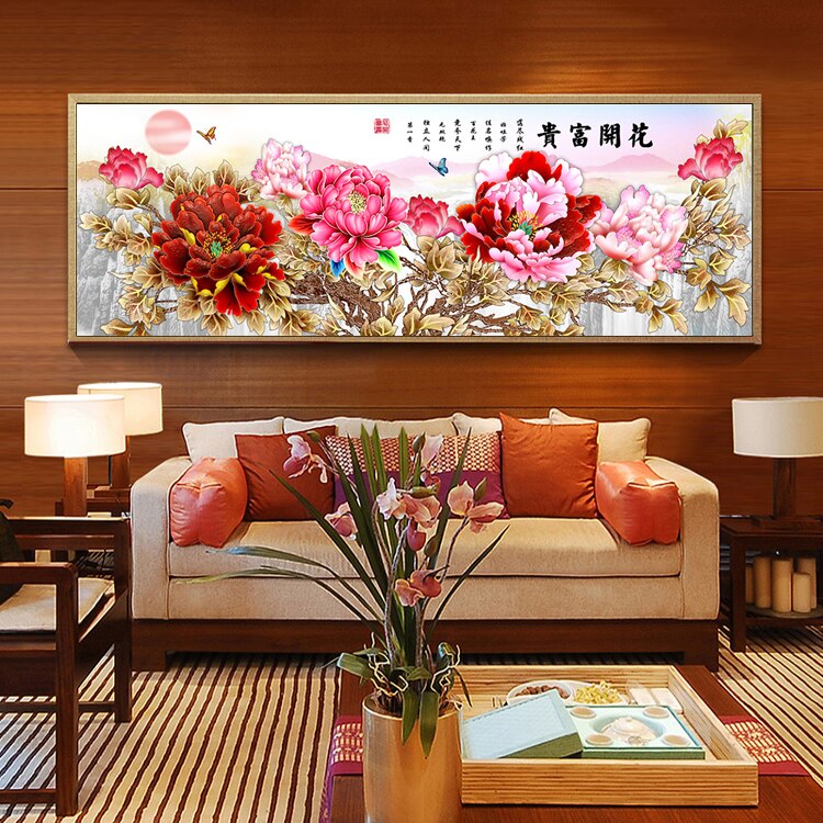 Beautiful peony flowers DIY DMC Needlework Embroid... – Grandado