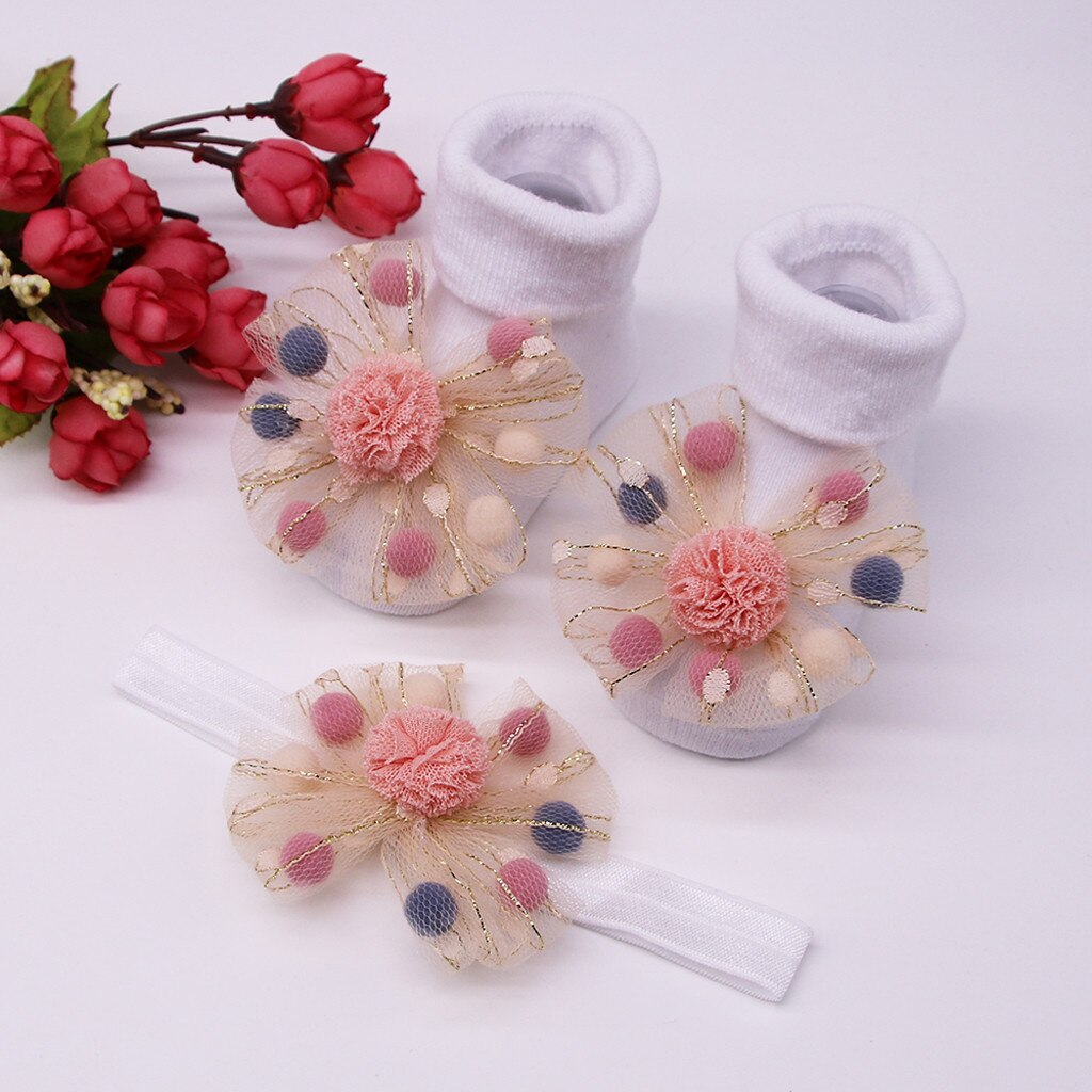 Baby Floral Booties Toddler Girls Pink Socks + Hai... – Grandado