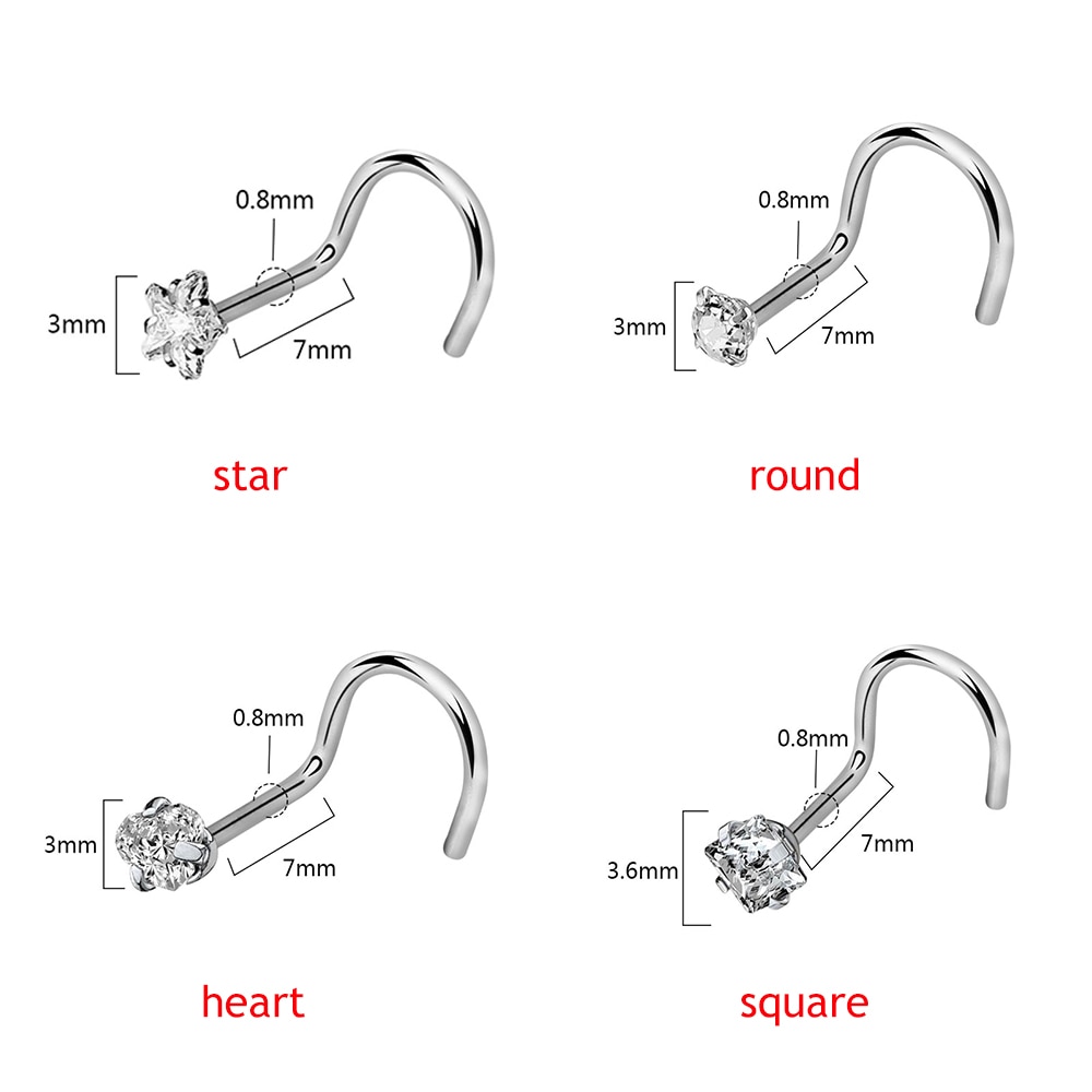 4pcs/lot 4 Shapes Rhinestone Nose Ring 20G Surgica... – Grandado