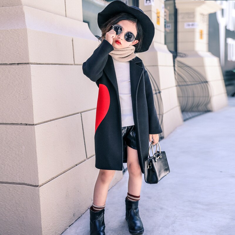 Girls Wool Blends Coats for Kids Heart Pattern Out... – Grandado