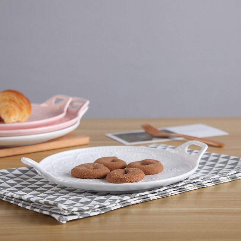 2pcs set, white embossed porcelain buffet dishes s... – Grandado