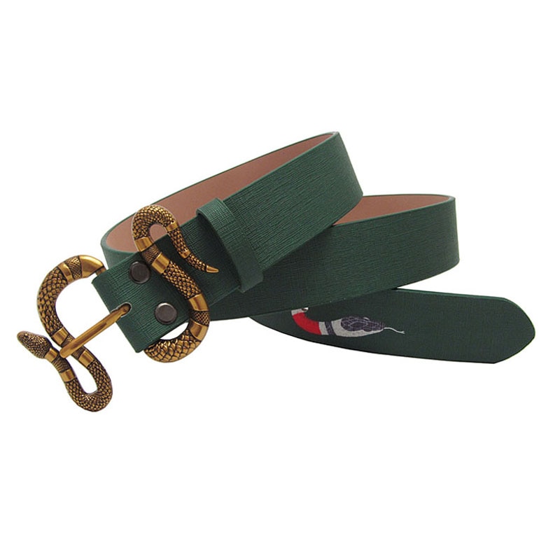 Western Snake Print Leather Snake Buckle Men Belt ... – Grandado