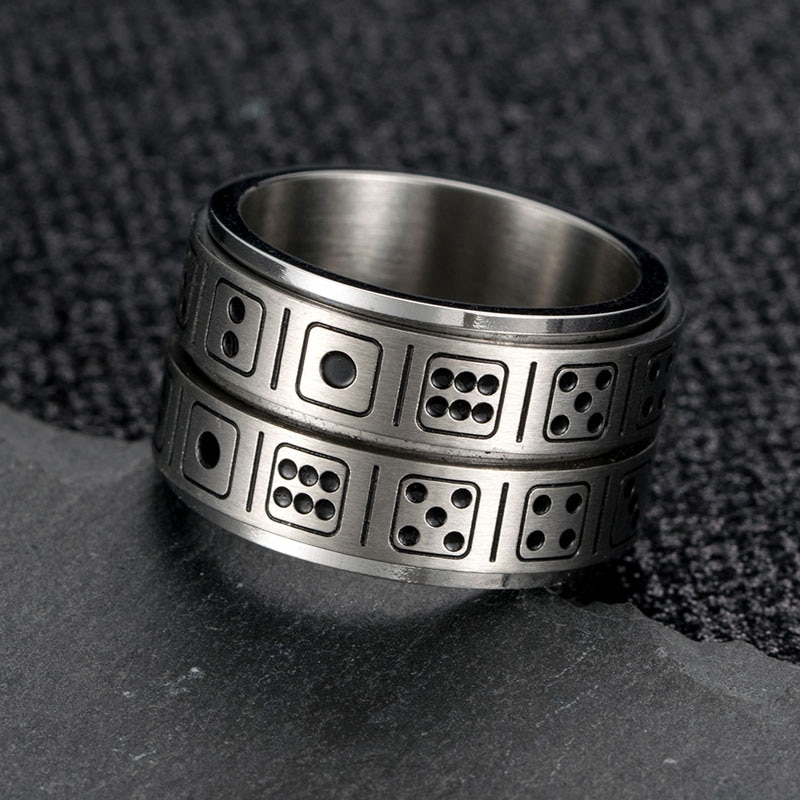 Dobbelt lag terning spinner fest ring sølv farge s... – Vicedeal